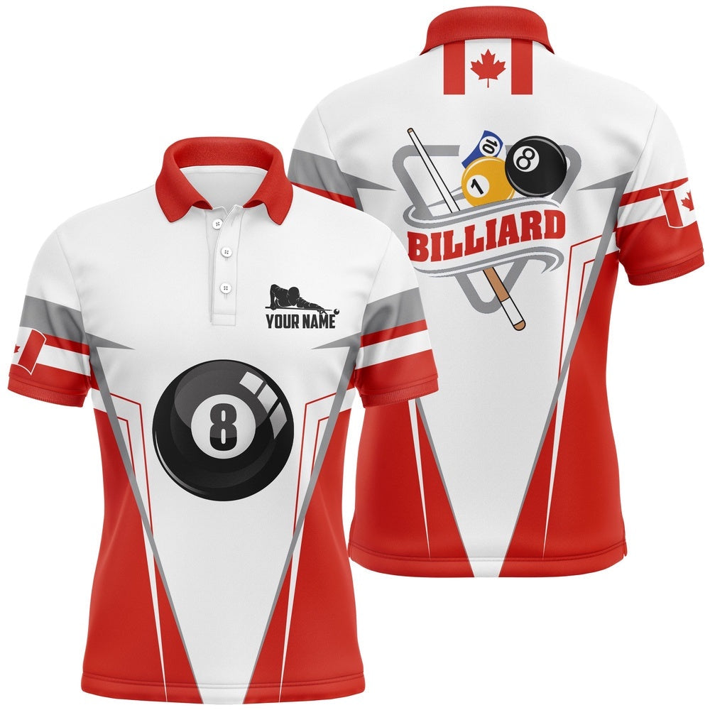 Canadian Flag Billiards Polo Shirts, Custom 8 Ball Pool Player Polo, P